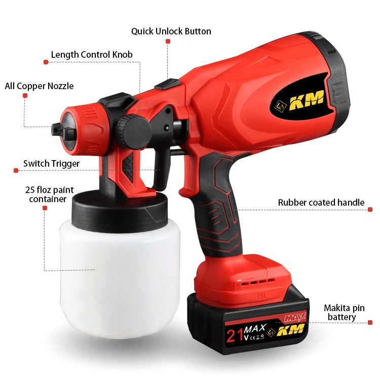 Km Professional Portable Airless Paint Sprayer Cordless Electric Power ...