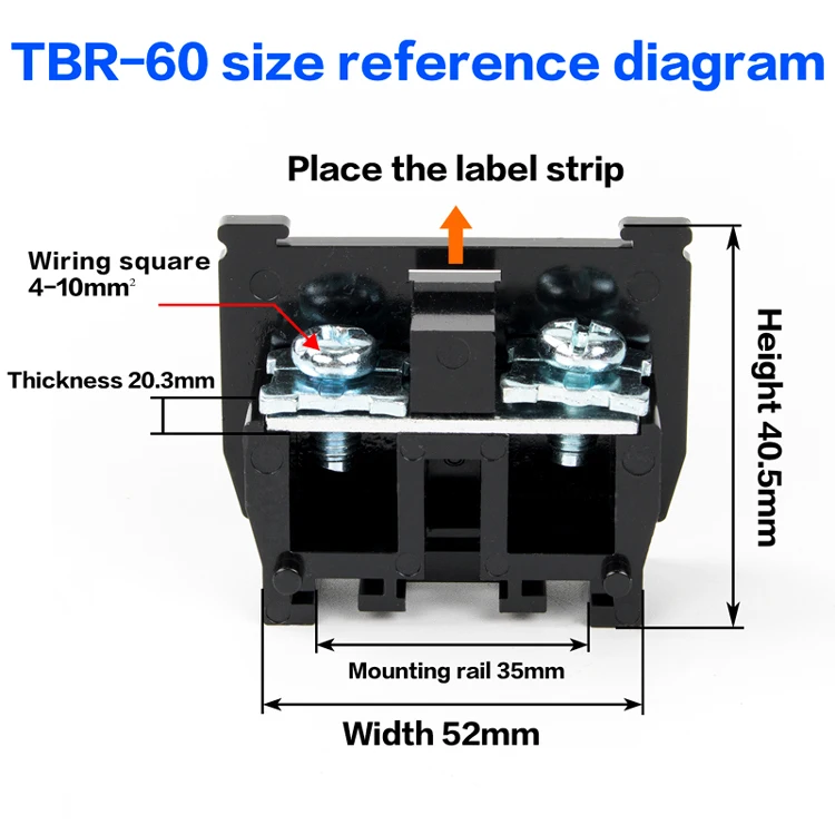 TBR-60 Rail Mounted Screw Terminal Block - 60A Capacity