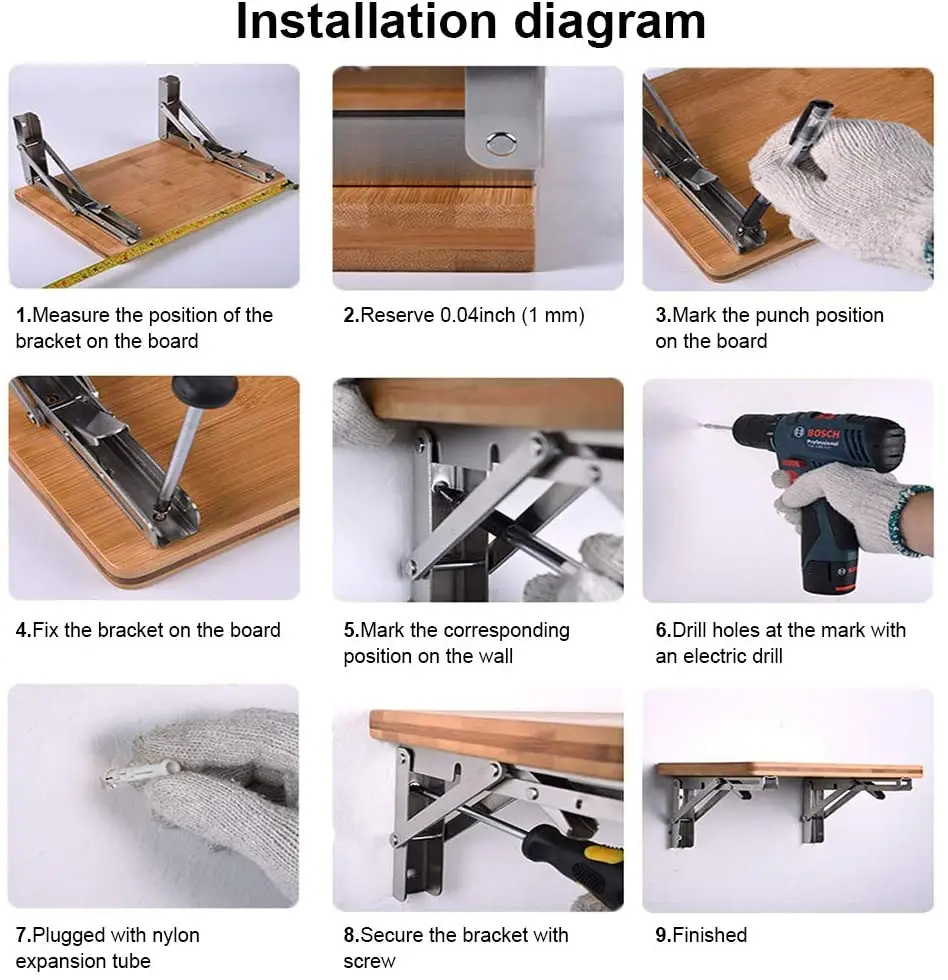 White Drop Down Wall Table Bracket Triangle Folding Shelf Brackets ...