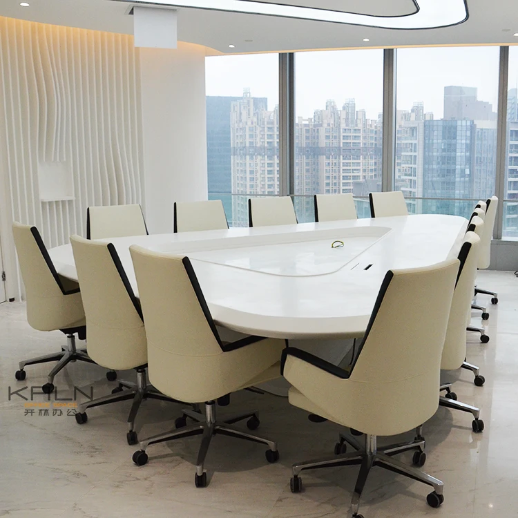 Triangular White Solid Wood Conference Table for Boardroom