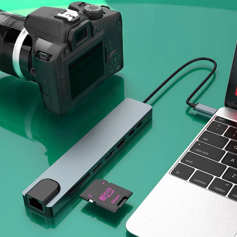 Laptop Smart Phone Hub Pd Charging Docking Station 8 In 1 Multi Ports ...