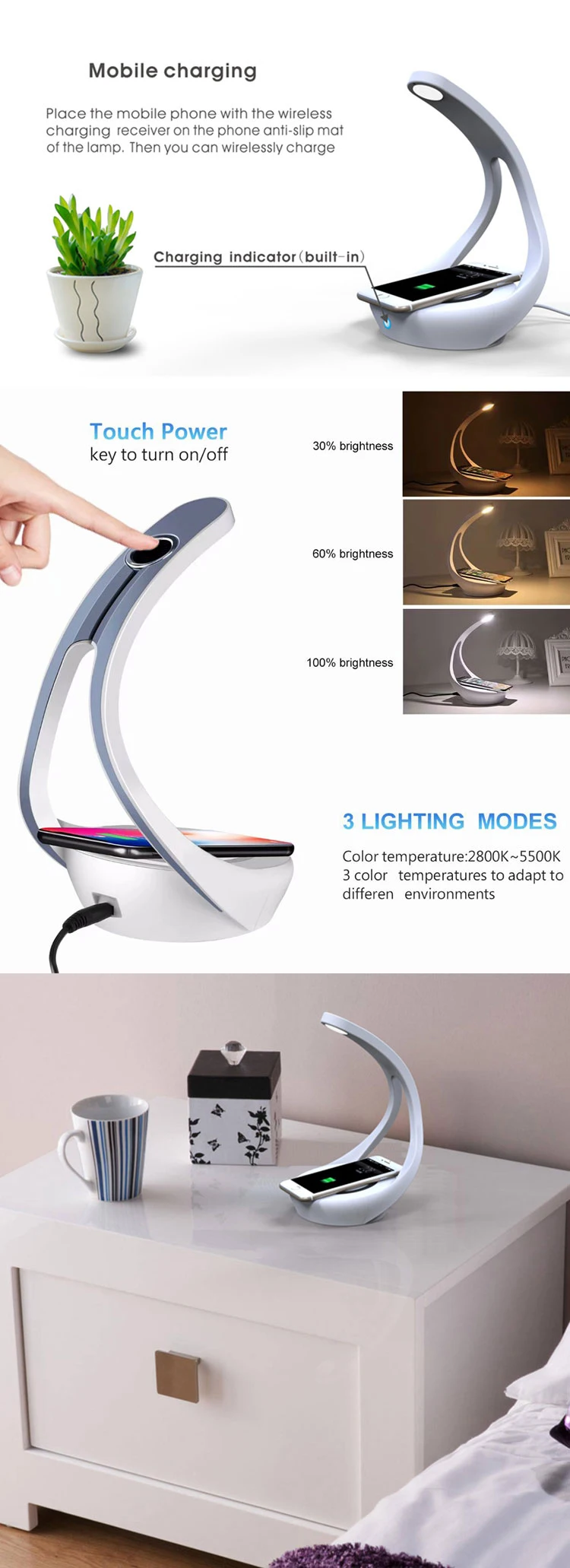 Universal 10w Mobile Phone Charging Stand Led Desk Lamp Fast Qi ...