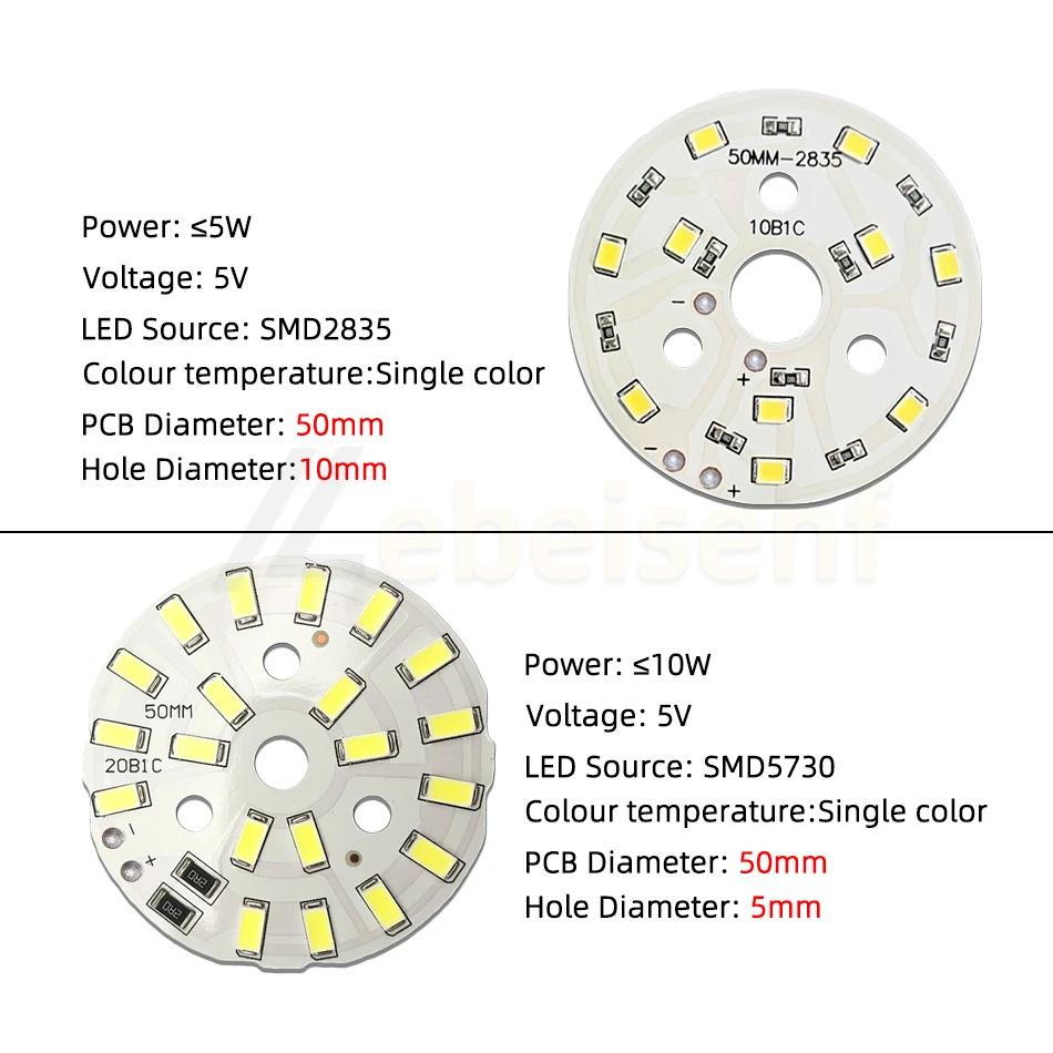 5V Round LED Light Board - 5W, 10W - Warm White & Highlight