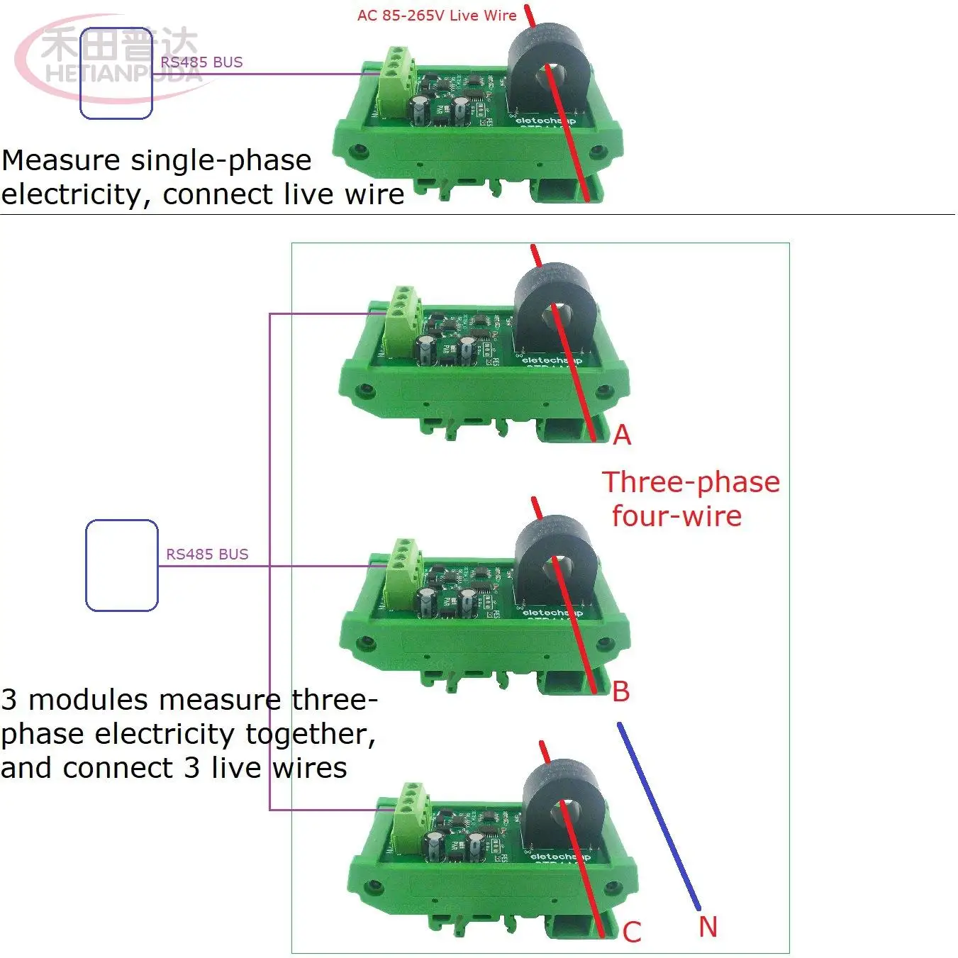RS485 MODBUS RTU AC Transformer Ammeter Watt-Hour Meter