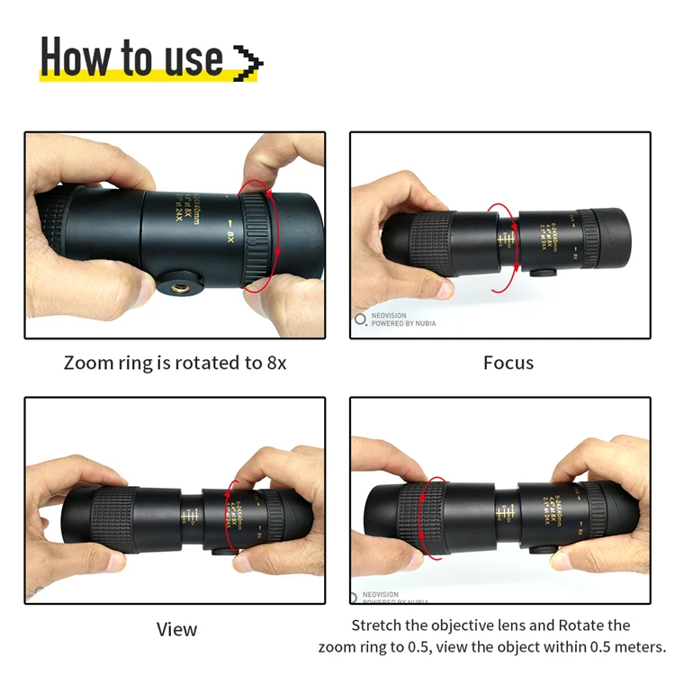 Long Distance Mini 10-300x40 Super Telephoto Zoom Monocular Telescope ...