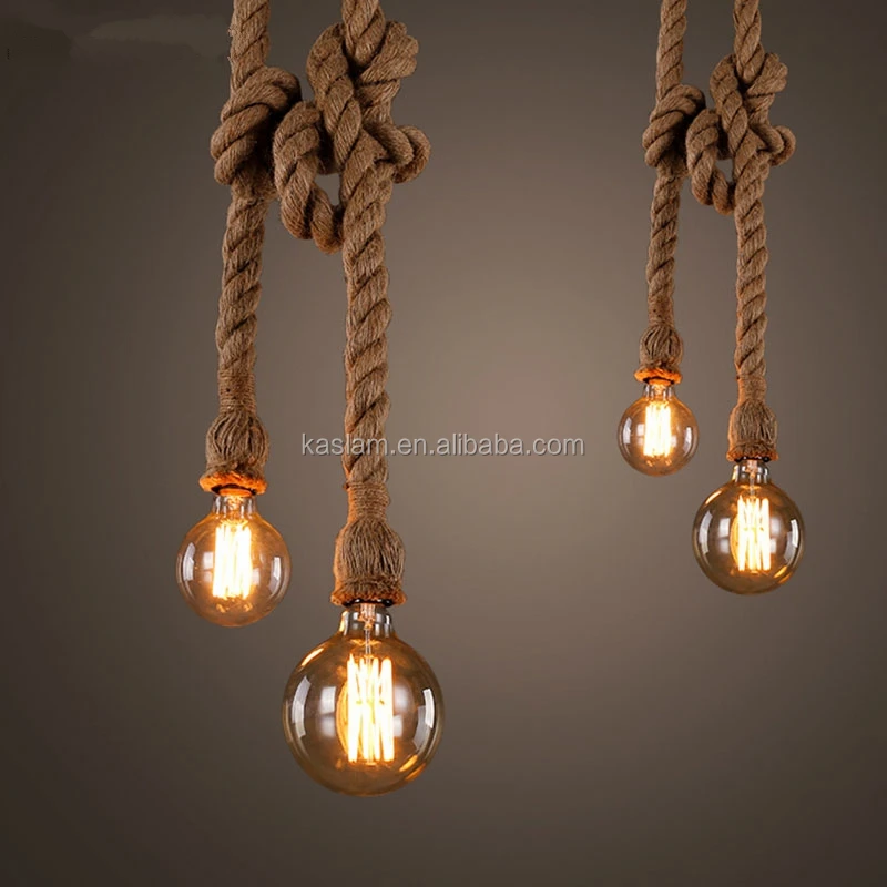 Vintage Hemp Rope Pendant Lights - DIY Edison Bulb Holders