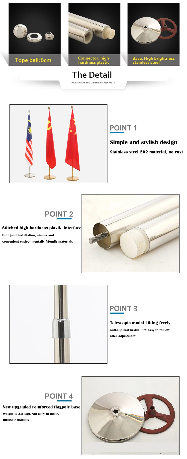 Adjustable Indoor Flagpoles - Removable Free Standing Flag Pole Base ...