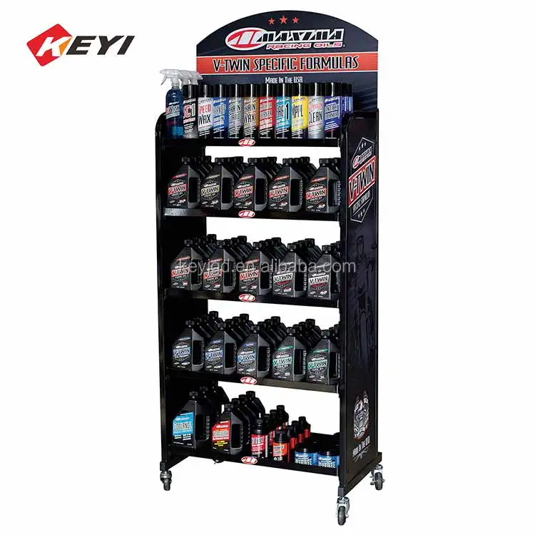 Custom Retail Shop Metal 4 Tier Engine Oil Rack Display / Lubricant ...
