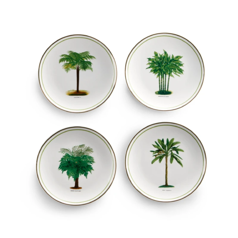 Tropical Green Palm Leaves Pattern Ceramic Dinner Plates