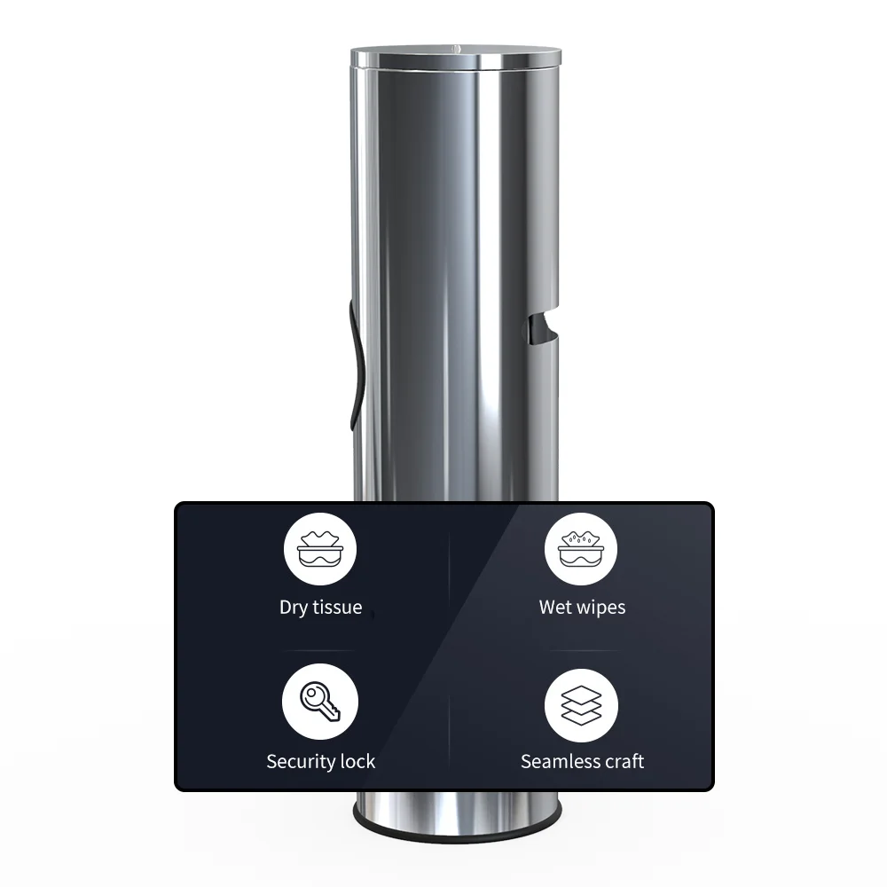 Metal Black Gym Wet Tissue Dispenser Floor Standing With Built-in Trash ...
