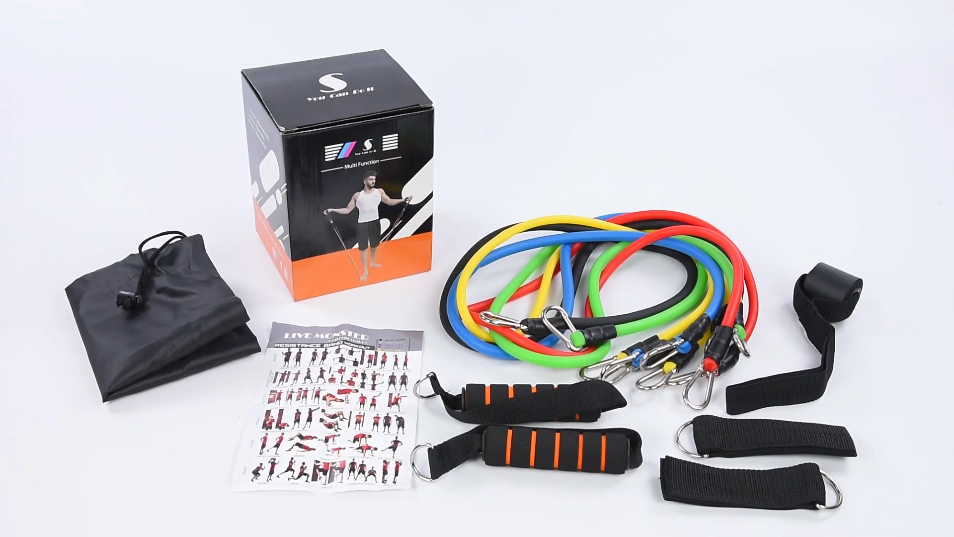 Home Fitness Latex Elastic Fitness Power Exercise Resistance Tubes Set ...