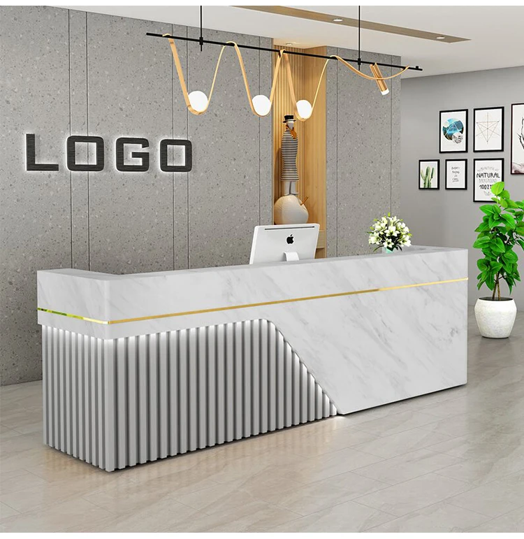 Luxury White Front Desk Counter Reception Desk Modern Solid Surface ...