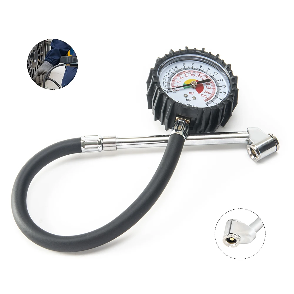 Portable Air Tyre Inflator Gun with Pressure Gauge Chuck Hose Dial Tire ...