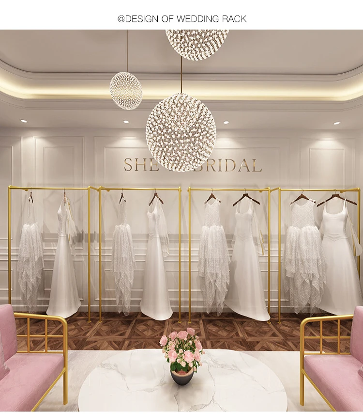 Gold Hanging Rail Stainless Clothing Shop Metal Round Clothes Wedding ...
