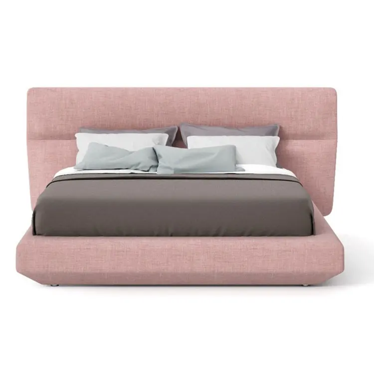 Contemporary Design Pink Fabric Bed Furniture Big Bed Board Light ...