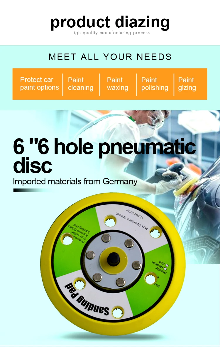 6Inch 150mm Hook and Loop Attached 6 Holes Sanding Backup Pad Abrasive ...