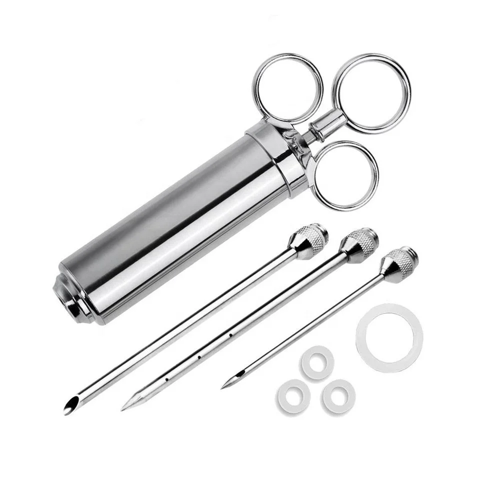 Stainless Steel Manual Brine Meat Injector 2oz Kit Injection Syringe ...