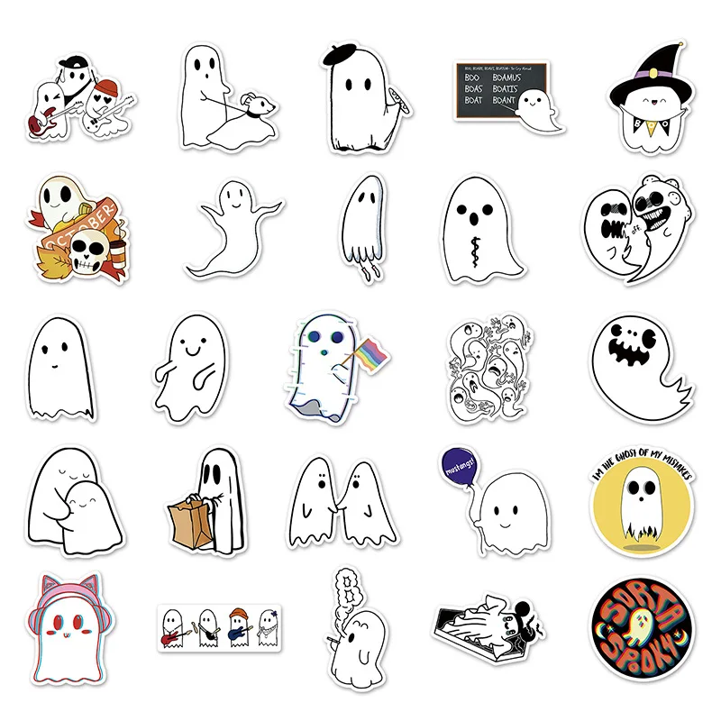 50 Cute Cartoon Ghost PVC Adhesive Stickers 50 Creative DIY Halloween ...