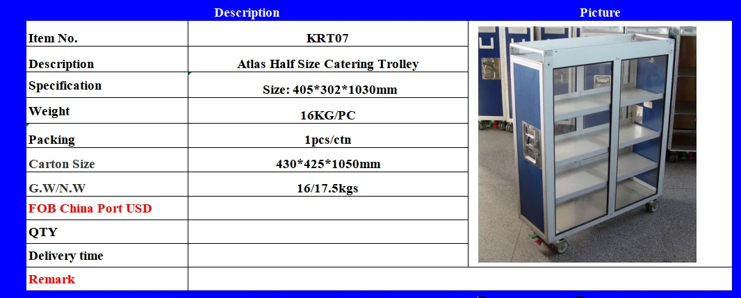 Atlas Half Size Aircraft Inflight Service Cart Trolley For Duty Free ...