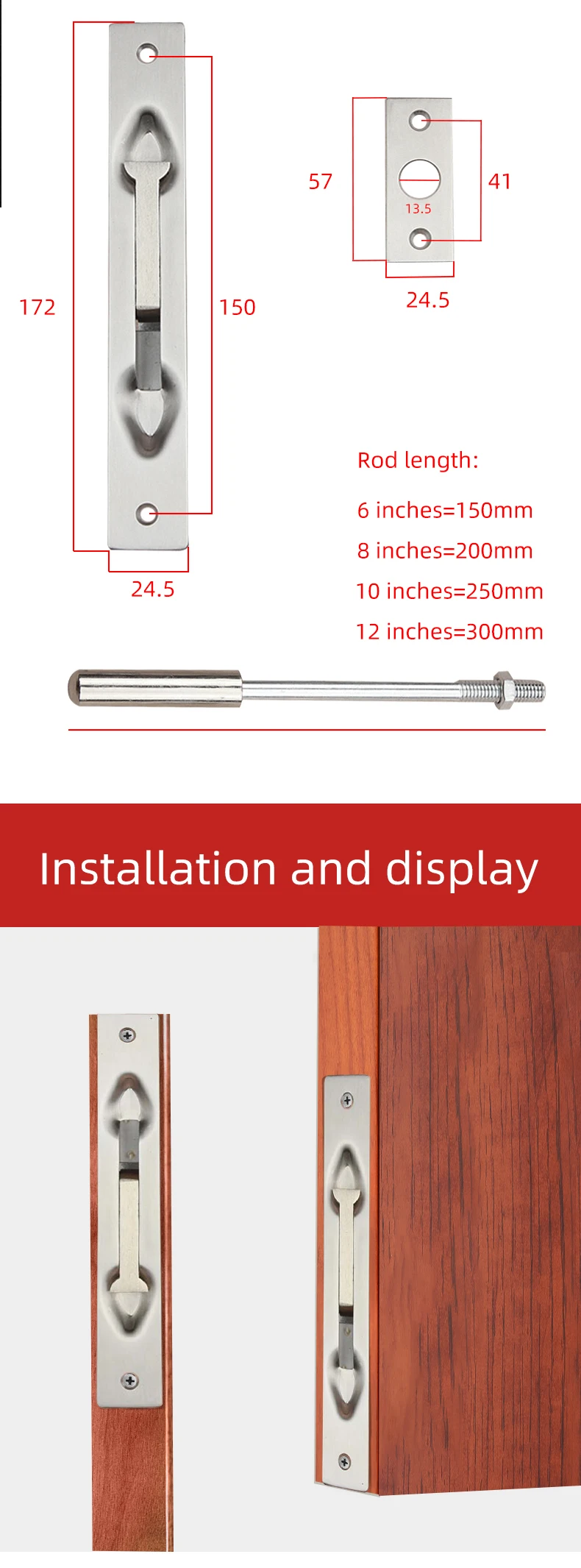 Manual Locking Slide Action Stainless Steel 304 Flush Bolt