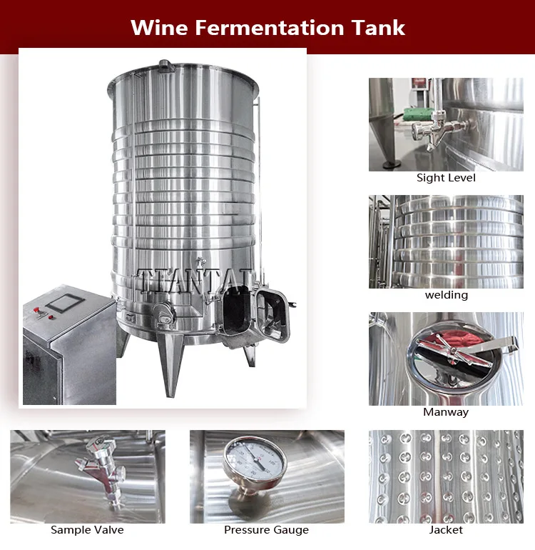 1000 Gallon Stainless Steel Jacketed TIANTAI Grape Wine Fermenting ...