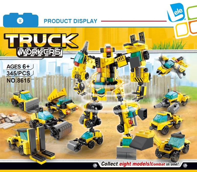 Lele Brother 8-in-1 City Construction Truck Transform Robot Block Set ...