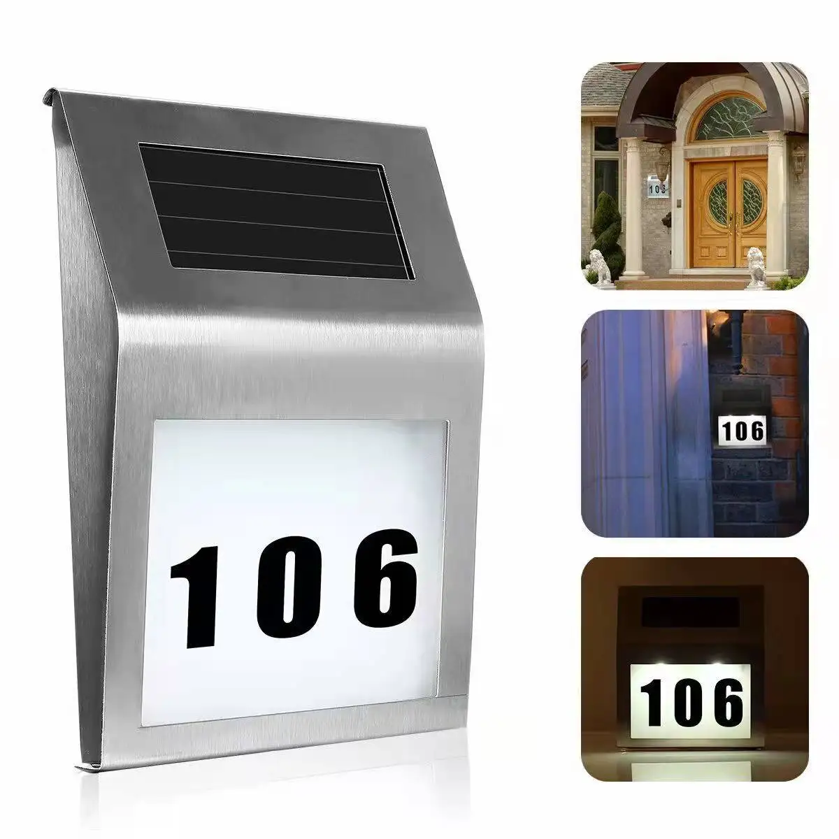 Personalised Solar Led Outdoor House Address Stainless Steel Metal Door ...