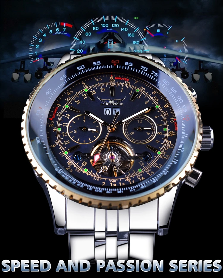 Classic Jaragar Tourbillion Stainless Steel Mens Automatic Mechanical ...