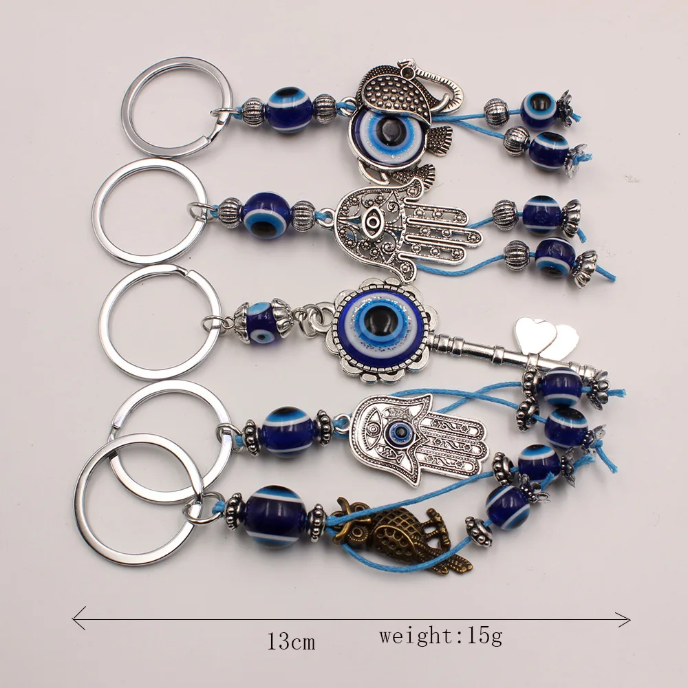 Turkish Evil Eyes Hamsa Hand Keychains Turkish Blue Evil Eye Beads Keychain Car Bag Keys Holder ...