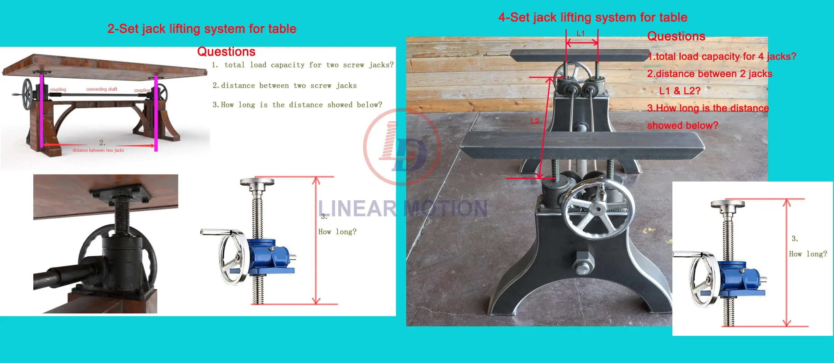 Hand Crank Table Lift Mechanism Screw Jack with Flange for Power ...
