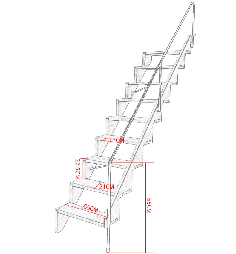 Invisible Stairs Made of Solid Pine Wood - Space Saving