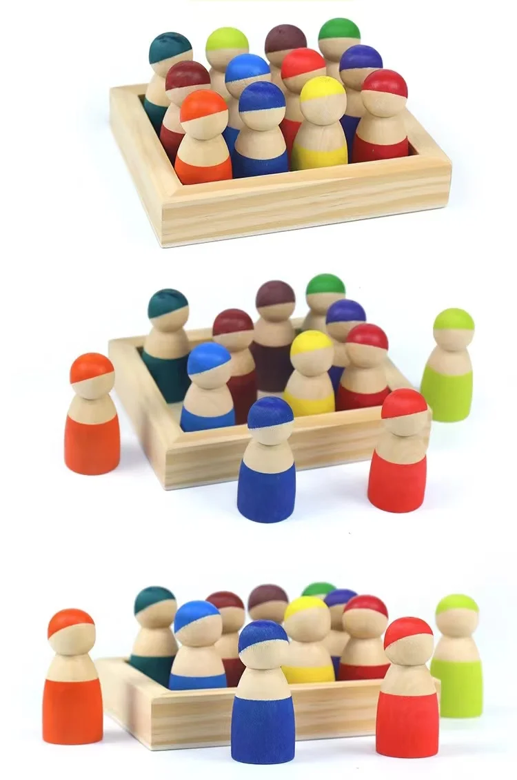 Wooden Rainbow Peg Dolls Stacking Learning Toys Intellectual ...