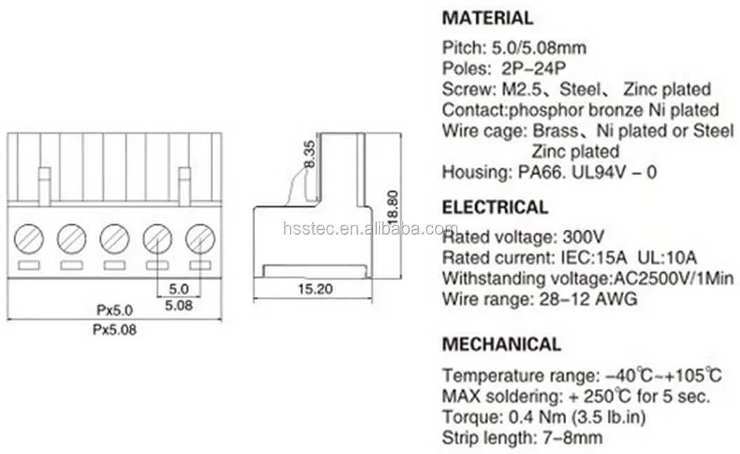 5.08 Mm Pitch Right Angle 5/6/7/8/9/10/11/12/13/14/15/16pin Pcb Pluggable Terminal Block ...