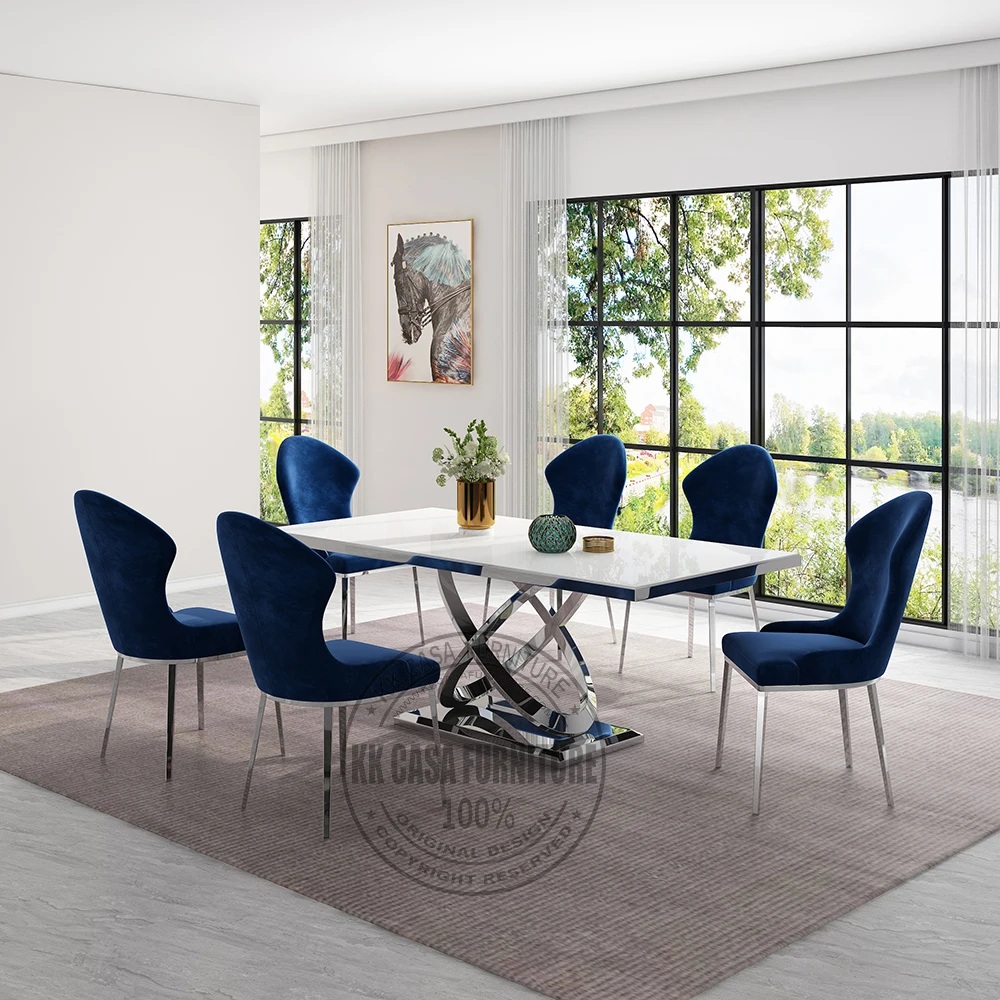 Modern Luxury Dinner Dining Table And 6 Seats Chairs Dinning Chairs ...