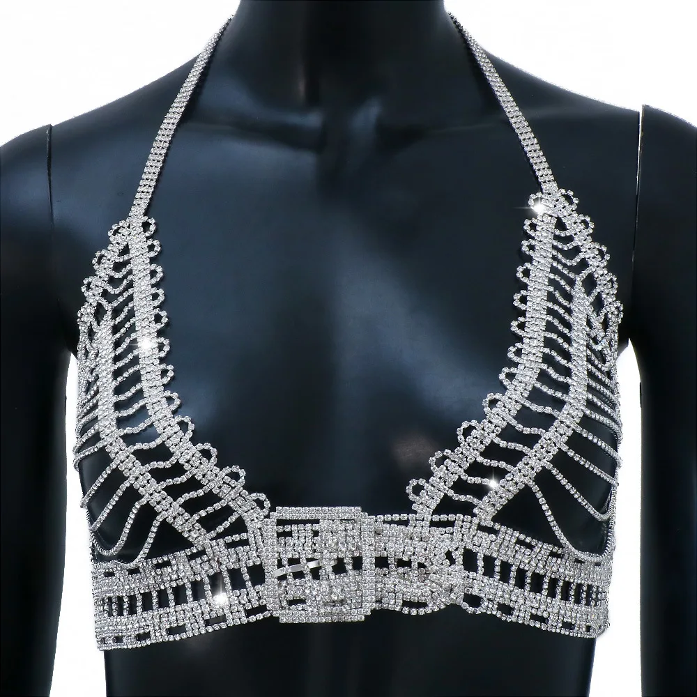 Exaggerated Layered Rhinestone Buckle Chest Chain Nightclub Cool Trendy ...