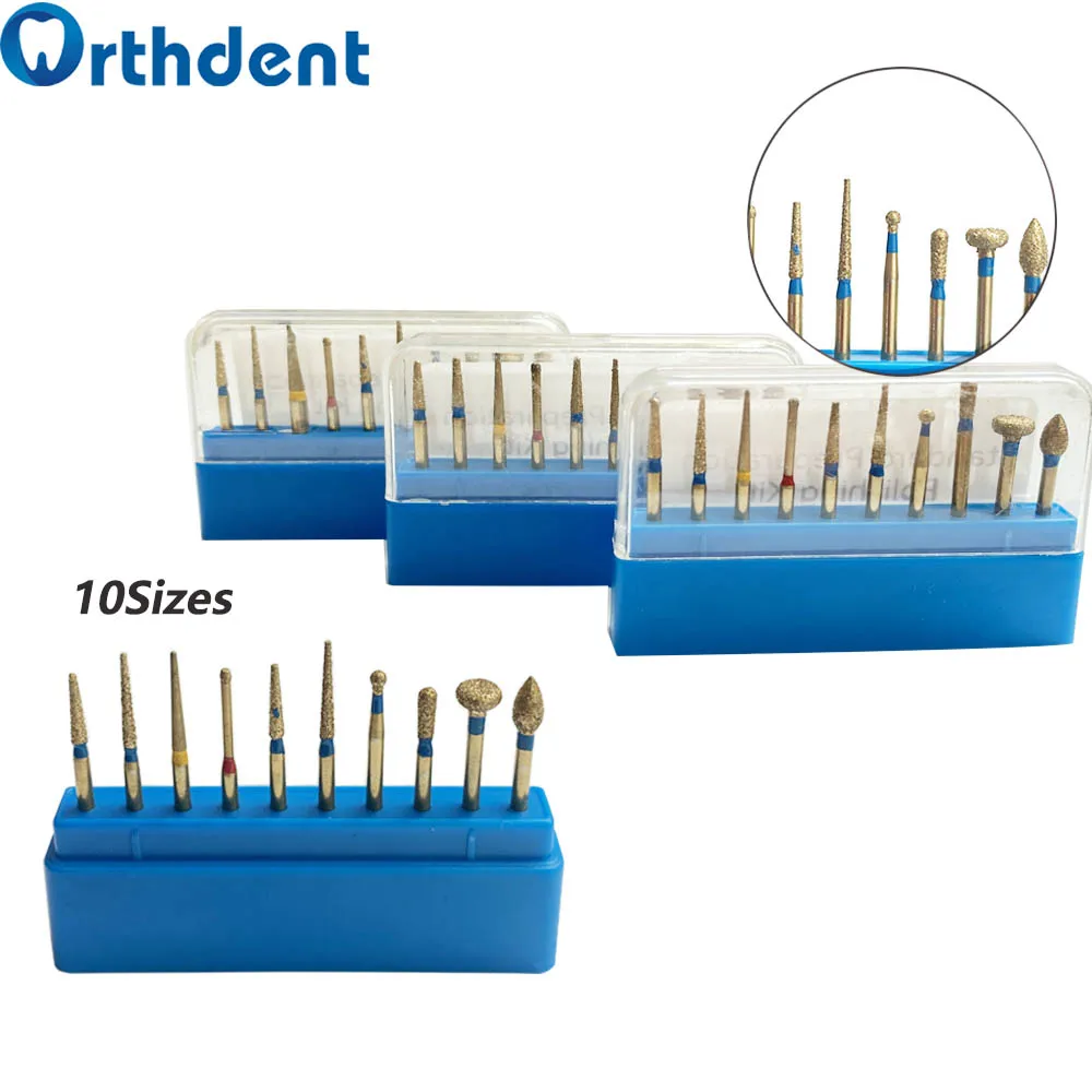 Orthdent 10Pcs/Set Dental Diamond Burs Drill Kit Orthodontic Gold ...