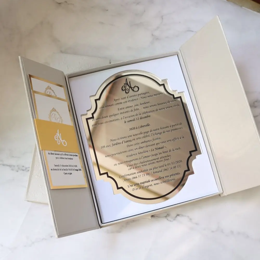 Luxury Acrylic Wedding Invitation Card with Embossing Box Invitation ...