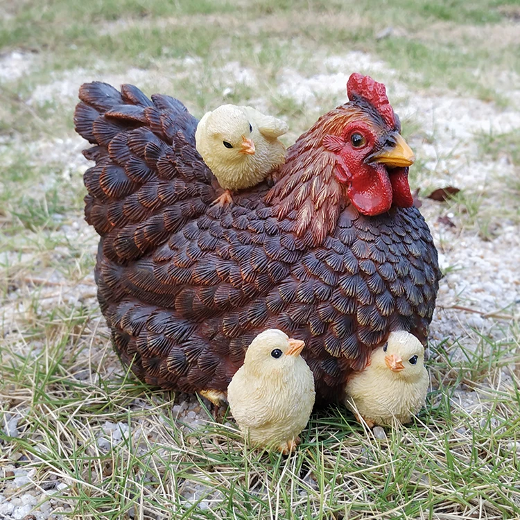 Farm Animal Figurine Realistic Resin Brown Hen With Chicken,Polyresin ...