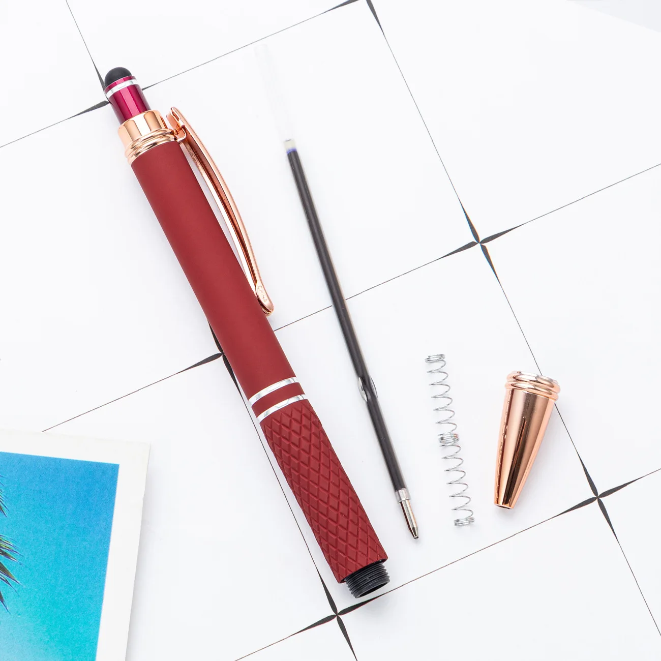 Rose Gold Aluminum Screen Logo Engraved Stylus Pen 2-in-1