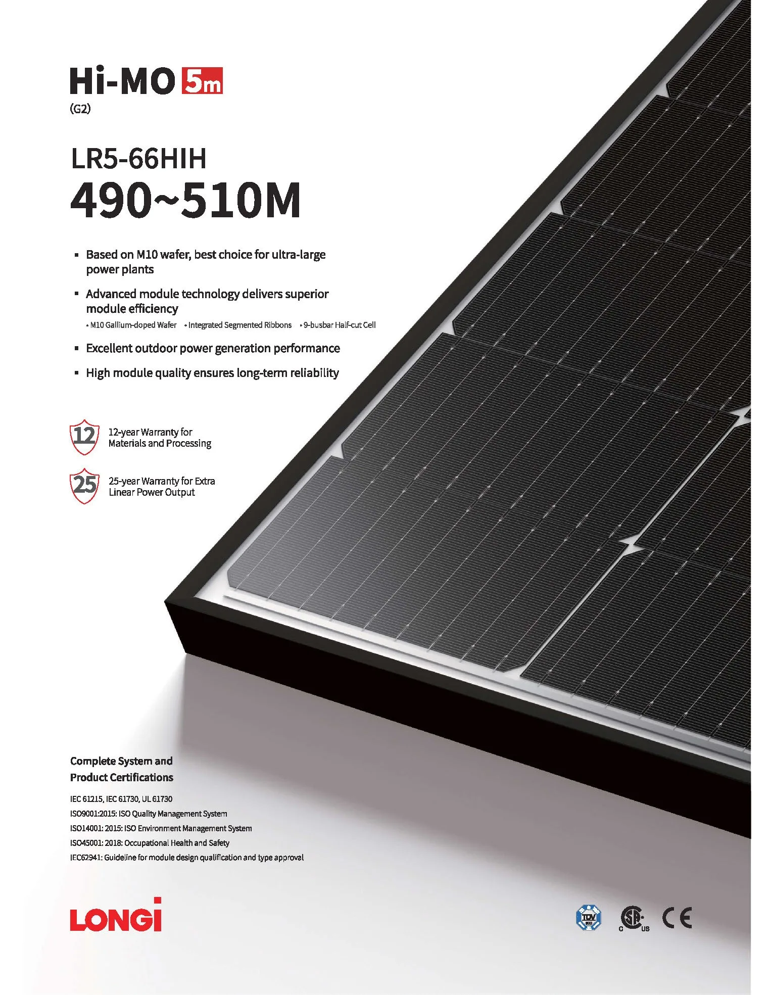 Longi Solar 500W Hi-Mo 5M Black Frame Solar Panel LR5-66HIH-500M