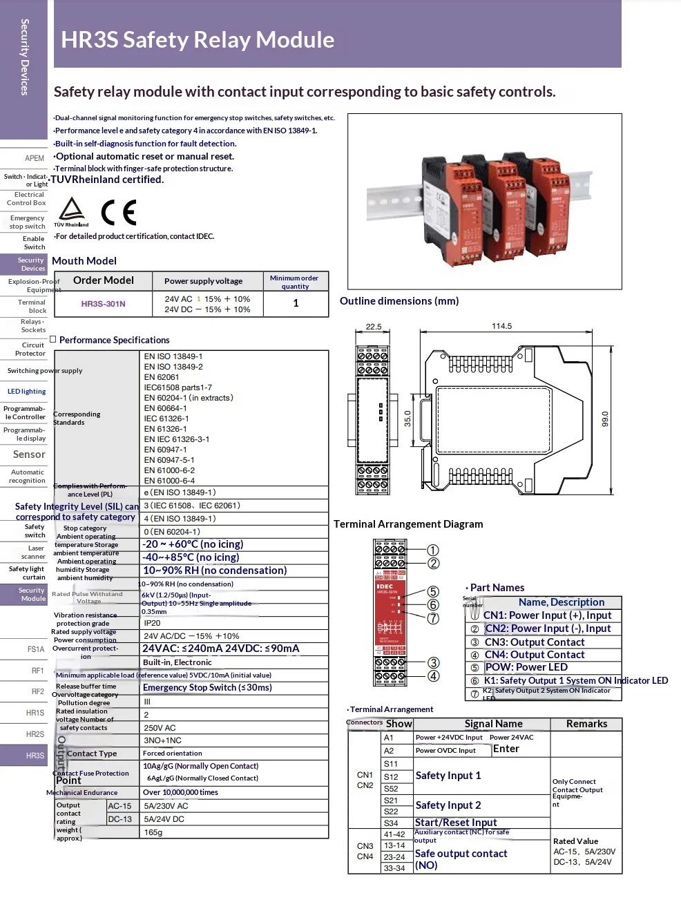 Idec Japan Original Safety Relay Module HR3S-301N/HR1S-AC/HR1S-AF DC 13 ...