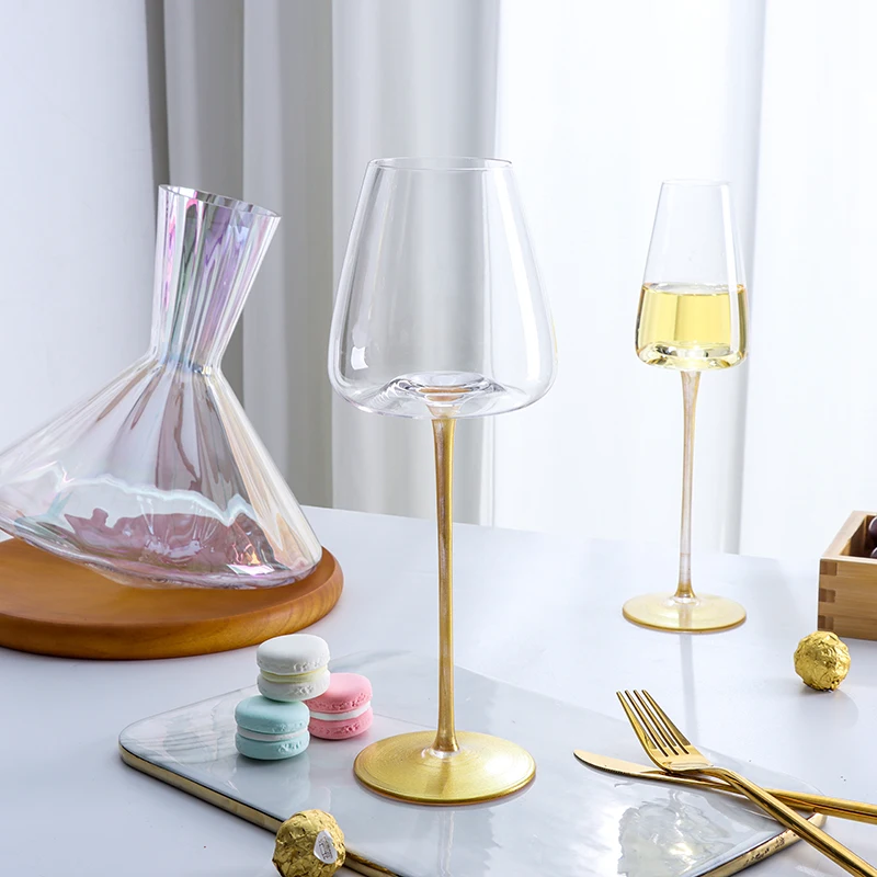 Wholesale Clear Crystal Wine Glasses Goblet Creative Unique Gold Stem Red Wine Glasses Buy