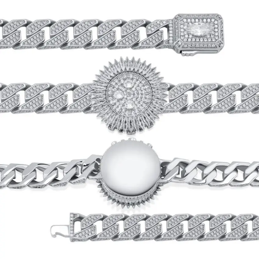 Watch Shape Personalized Cuban Link Bracelet Gold Plated Fine Ice ...