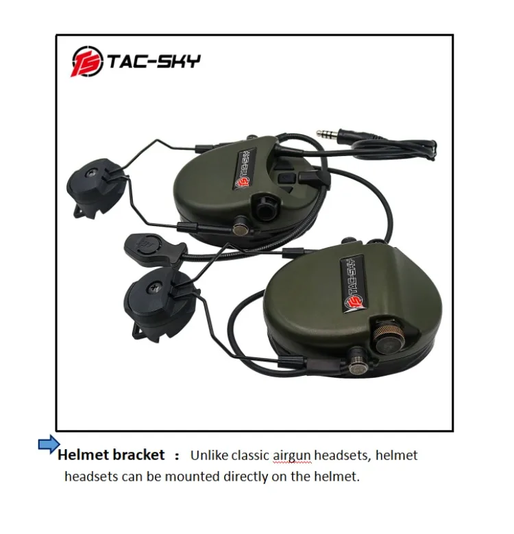 TS TAC-SKY Tactical Headset Helmet ARC Rail Silicone Electronic ...