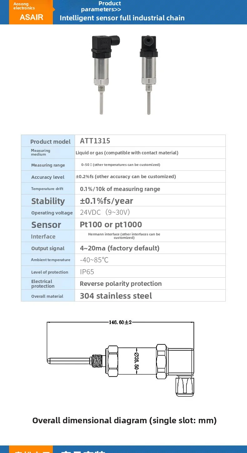 Aosong Hesman Integrated Plug-in Temperature Transmitter Att1315 Series ...