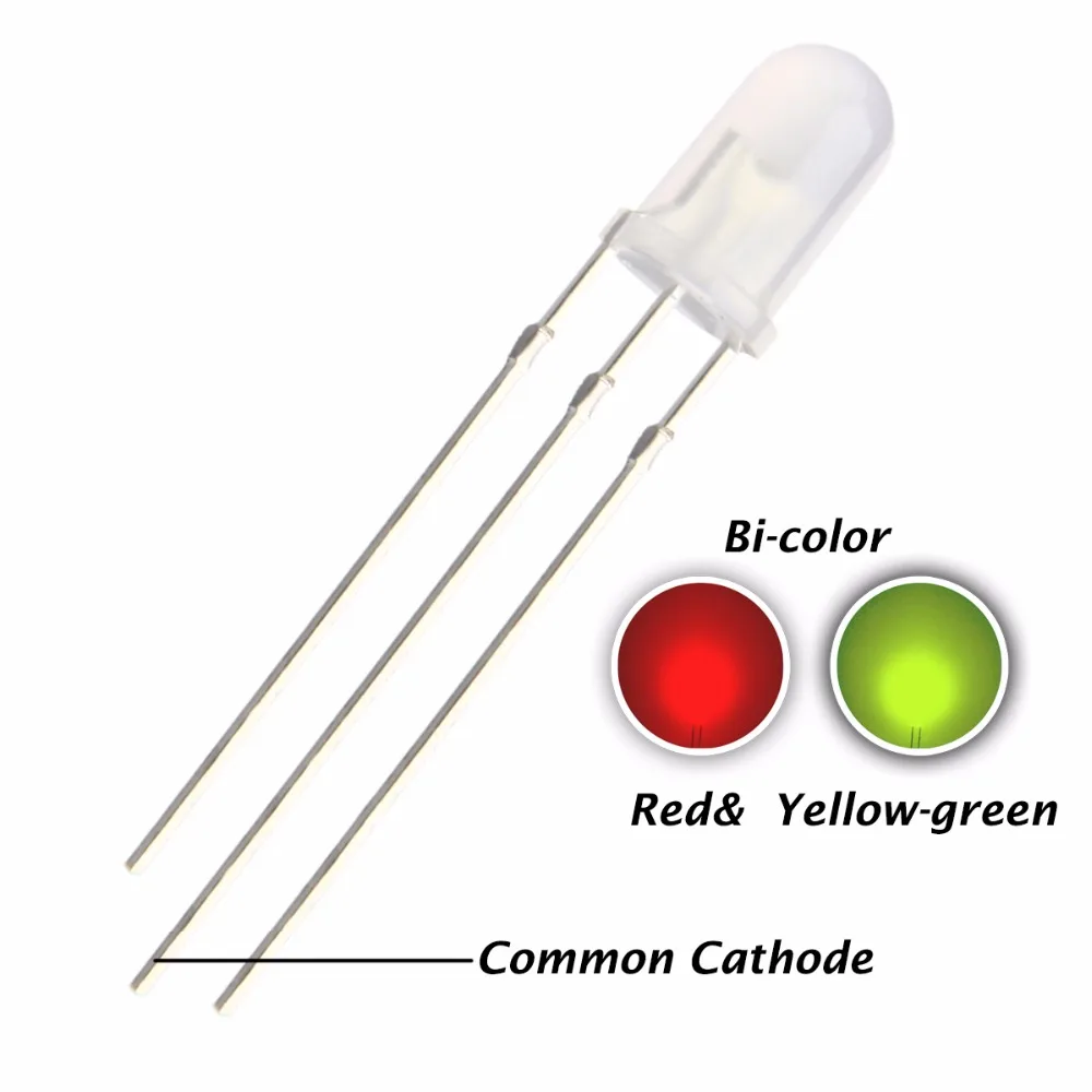 3 Pins Common Anode Bicolor Led Lamp Light Red/yellow Green Diffused ...