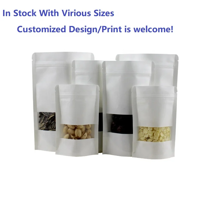 Recyclable Kraft Paper Doypack Pouches Plain Heat Sealable Food Packaging With Matte Window ...