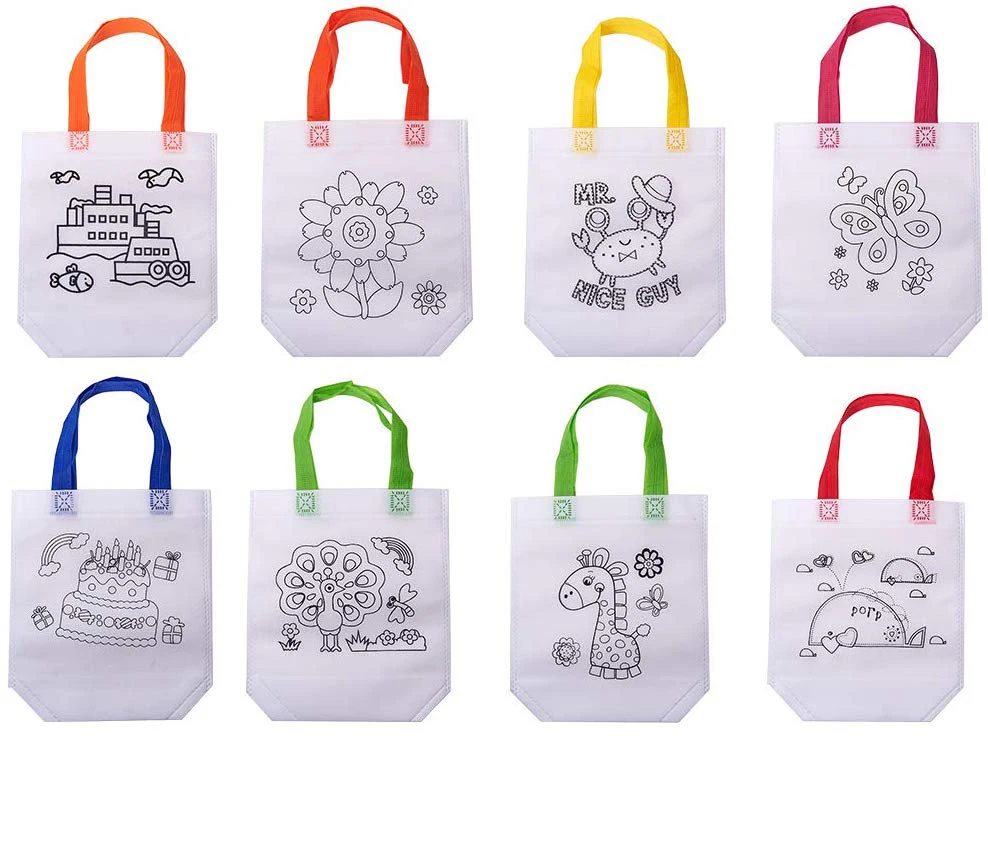 Nonwoven Eco-friendly Coloring Tote Bags Blank And Colorful Crayons Diy ...