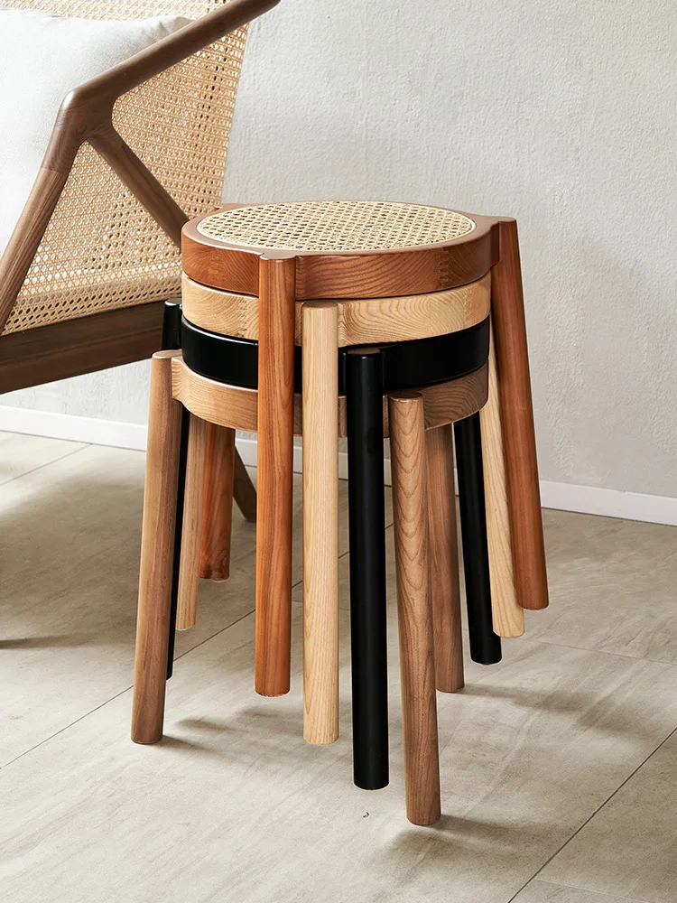 Nordic Stackable Rattan Simple Living Room Small Round Stool Home Solid ...