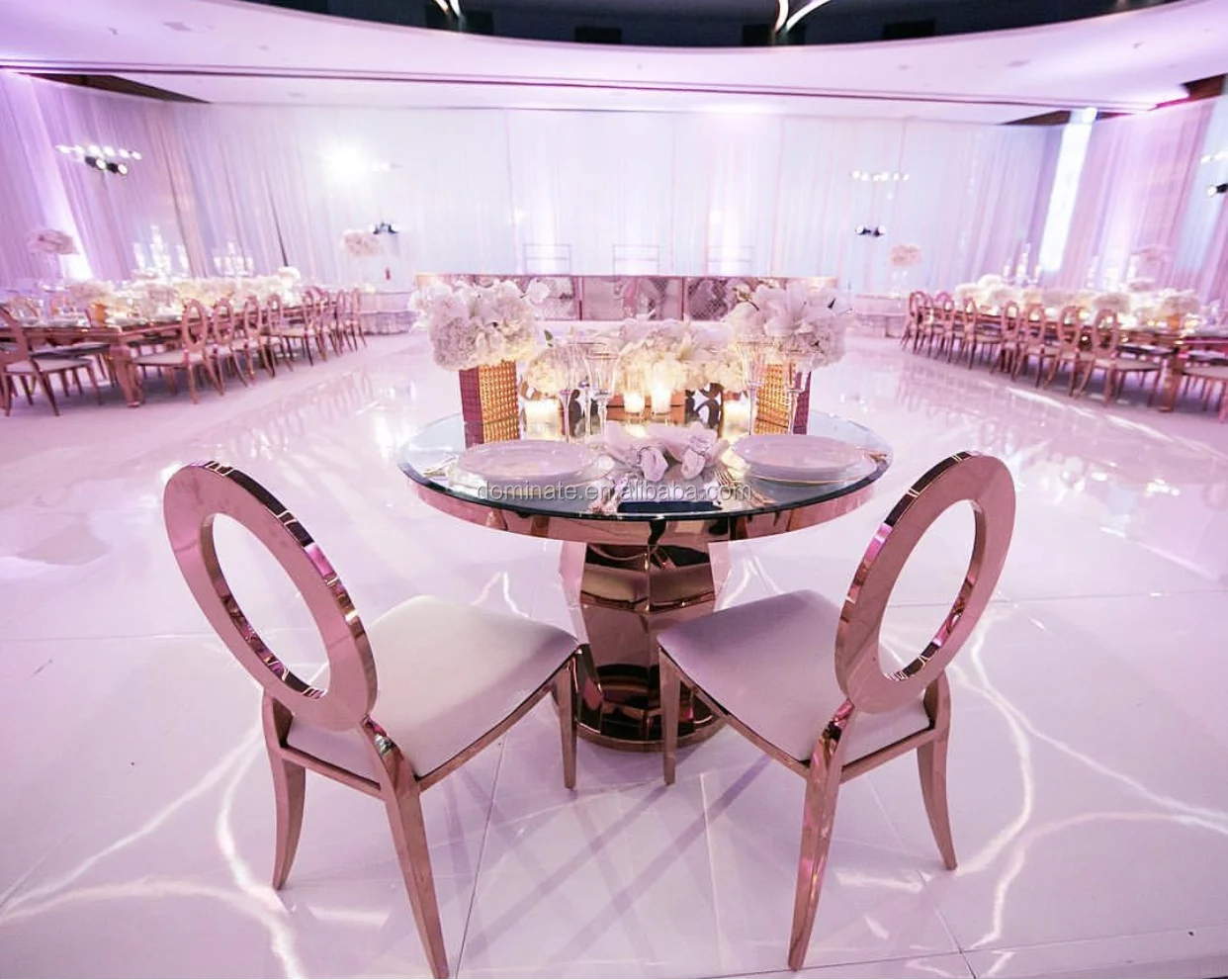 Modern Commercial Wedding Gold Stainless Steel Base Glass Event Tables ...